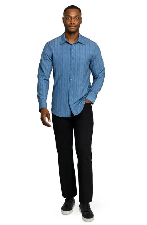 W.R.K Slim Fit Abstract Stripe Performance Button-up Shirt - Indigo