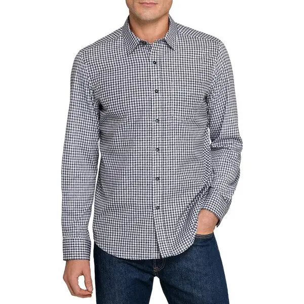 W.R.K Reworked Slim Fit Grey Gingham Check Cotton Button-up Shirt - Black/grey