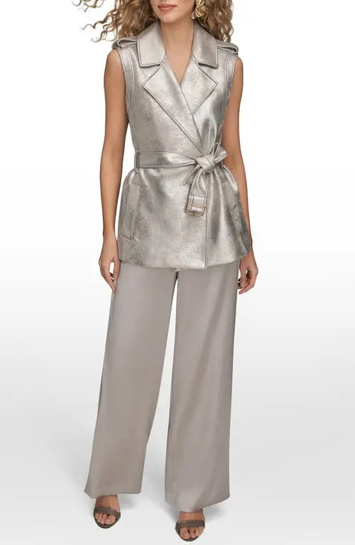 Donna Karan New York Metallic Faux Leather Belted Vest