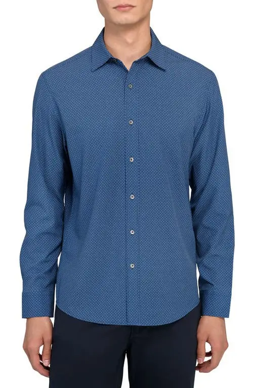 W.R.K Slim Fit Diamond Dot Print Performance Button-up Shirt - Navy