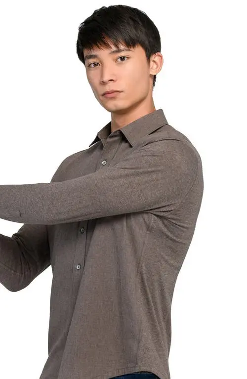 W.R.K Reworked Slim Fit Heathered Cotton Button-up Shirt - Brown