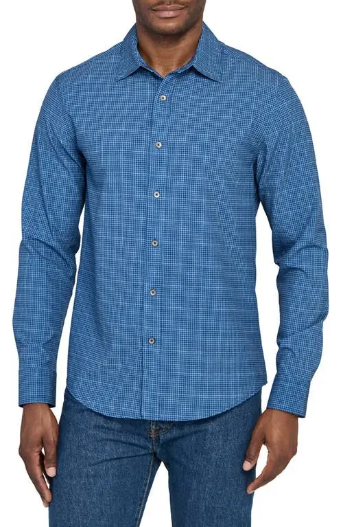 W.R.K Slim Fit Square Geo Print Performance Button-up Shirt - Navy