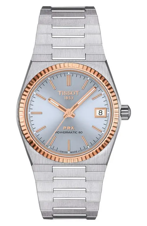 TISSOT Prx Powermatic 80 Two-tone Bracelet Watch - Light Blue