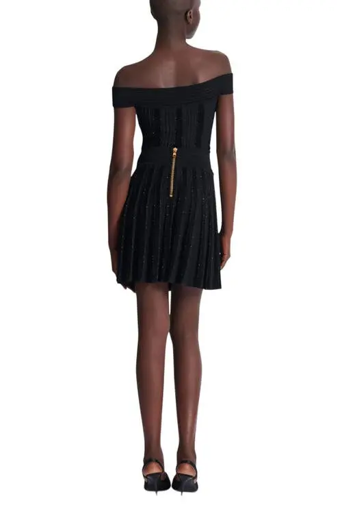 Balmain Pleated Glitter Knit Mini Skirt