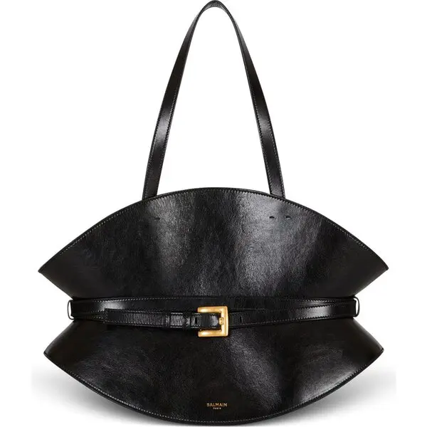 Balmain Medium Shuffle Bag In Calfskin Leather - Black