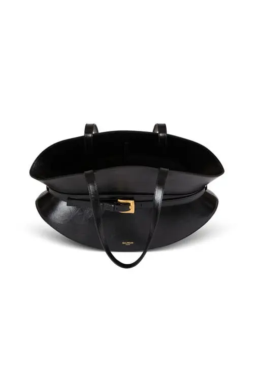 Balmain Medium Shuffle Bag In Calfskin Leather - Black