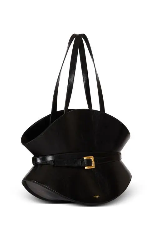 Balmain Medium Shuffle Bag In Calfskin Leather - Black