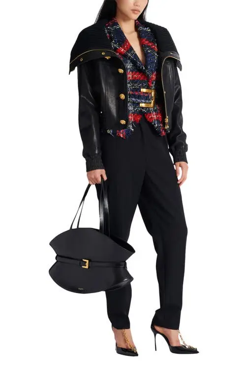 Balmain Medium Shuffle Bag In Calfskin Leather - Black