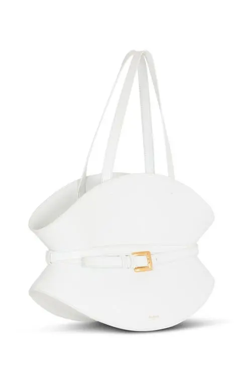 Balmain Medium Shuffle Bag In Calfskin Leather - White
