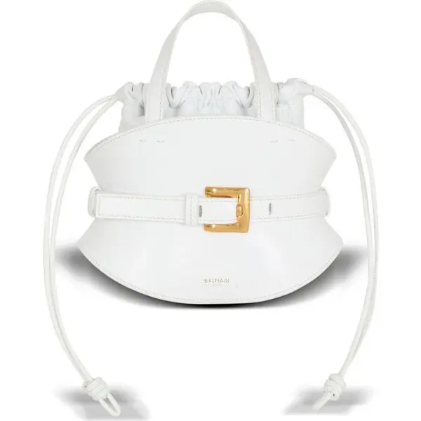 Balmain Shuffle Mini Bag In Calfskin Leather - White