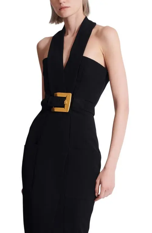 Balmain Long Crepe Halterneck Dress