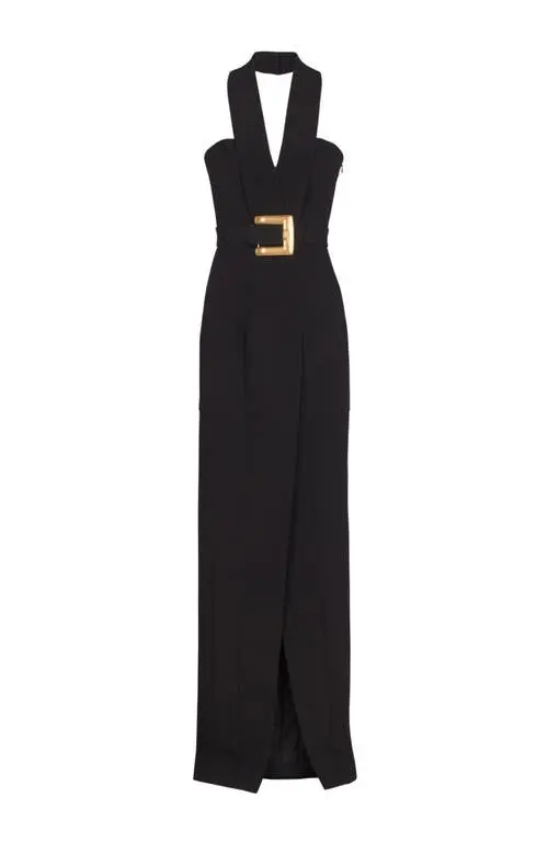 Balmain Long Crepe Halterneck Dress