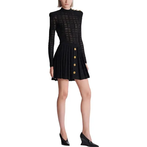Balmain Short Pleated Skirt In Plaid Knit