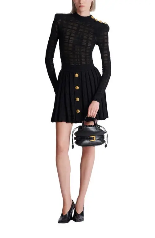 Balmain Short Pleated Skirt In Plaid Knit