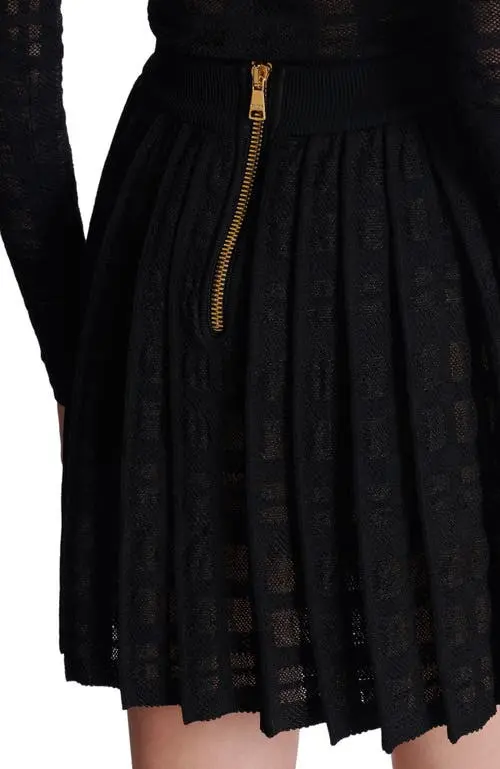 Balmain Short Pleated Skirt In Plaid Knit