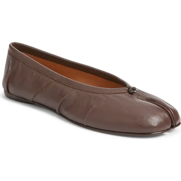 MAISON MARGIELA Tabi Leather Ballet Flats - Moka