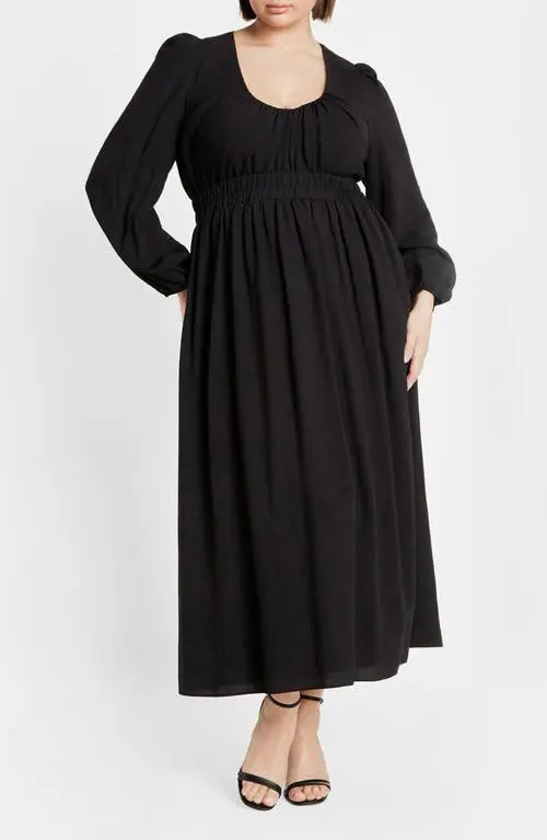 City Chic Dayana Smocked Long Sleeve Maxi Dress