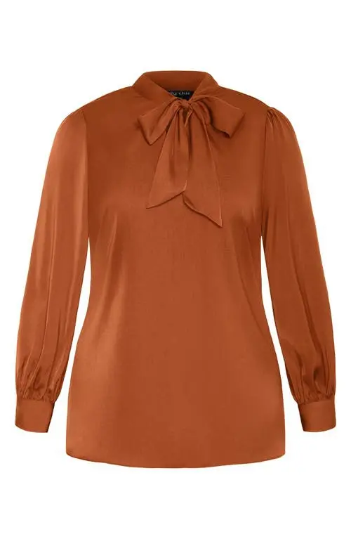 City Chic Charmeuse Bow Blouse - Toffee