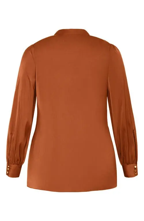 City Chic Charmeuse Bow Blouse - Toffee