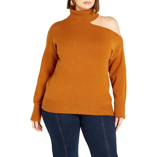City Chic Open Shoulder Turtleneck Sweater