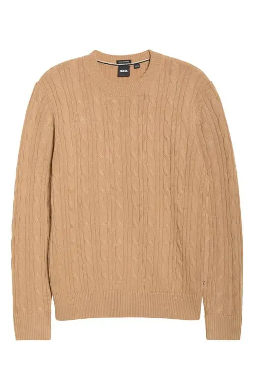 BOSS Hetico Cable Stitch Virgin Wool And Cashmere Sweater - Medium Beige