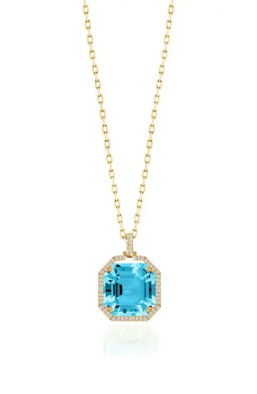 Goshwara Gossip Asscher Cut Stone & Pavé Diamond Pendant Necklace - Pale Blue