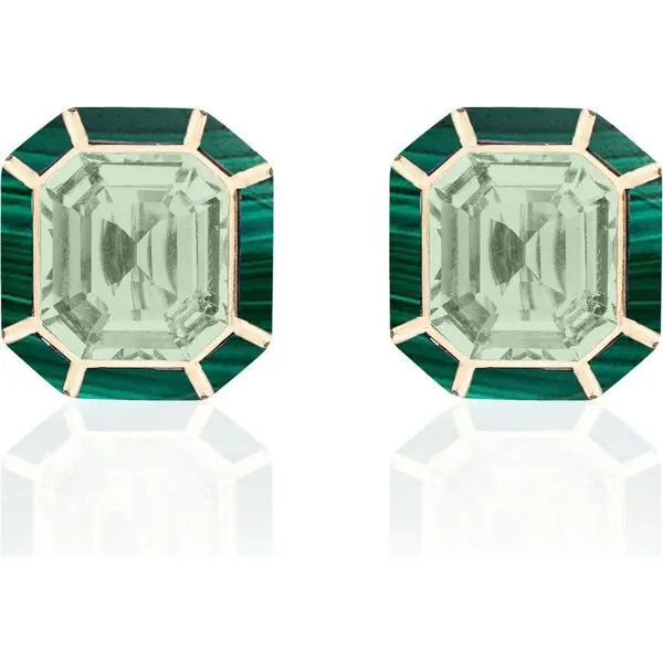 Goshwara Mélange Emerald-cut Stud Earrings - Translucent Green