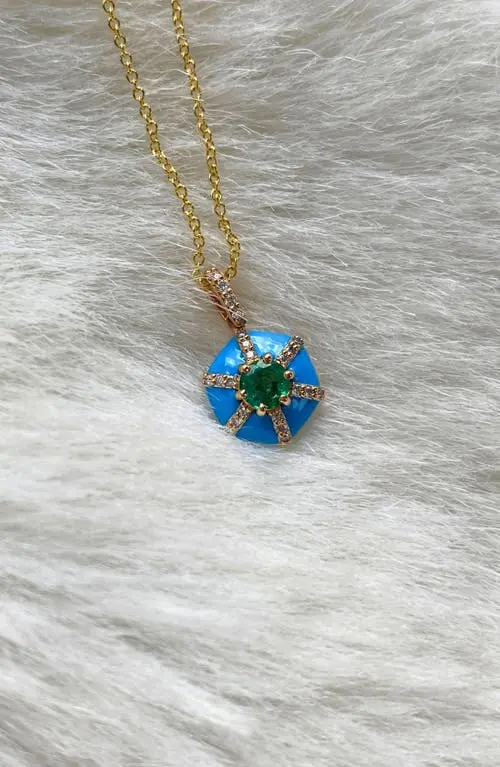 Goshwara Queen Hexagon Pendant Necklace - Green/turquoise