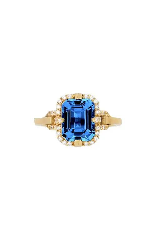 Goshwara Emerald Cut London Blue Topaz & Pavé Diamond Ring - Deep Blue