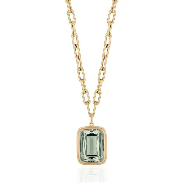 Goshwara Manhattan Cushion Pendant Necklace - Translucent Green