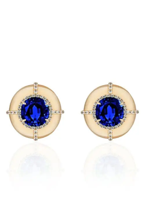 Goshwara Round Medallion Stud Earrings With Sapphire And Diamonds - Blue