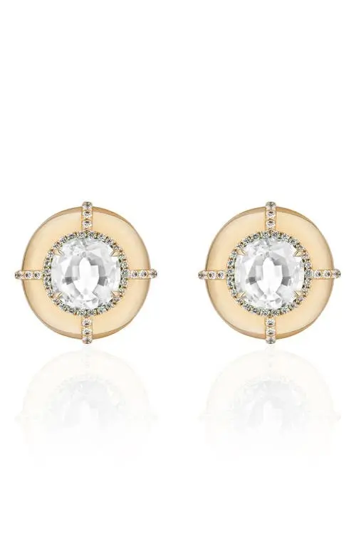 Goshwara Round Medallion Stud Earrings With Sapphire And Diamonds - Clear