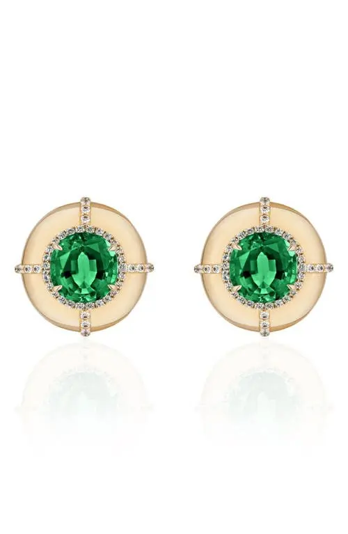 Goshwara Round Medallion Stud Earrings - Green