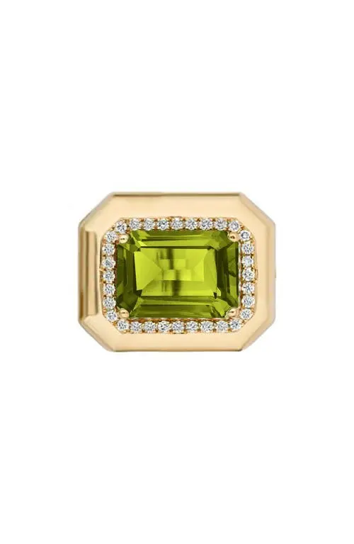 Goshwara 18k Gold Emerald Cut Ring With Pavé Diamonds - Bright Green