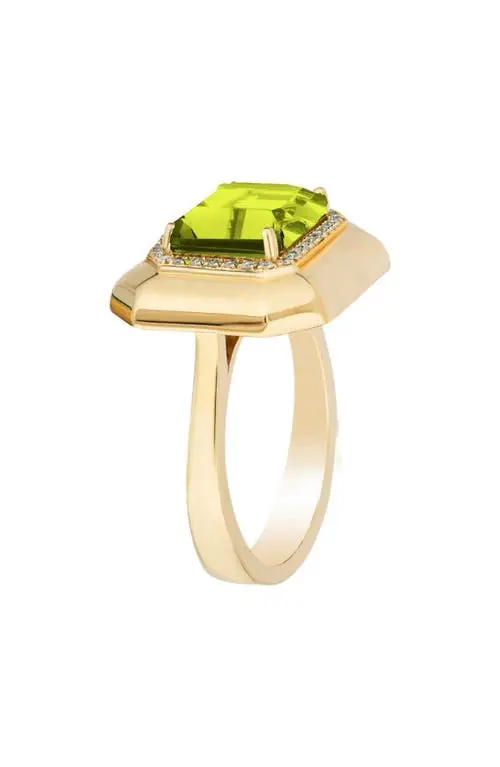 Goshwara 18k Gold Emerald Cut Ring With Pavé Diamonds - Bright Green