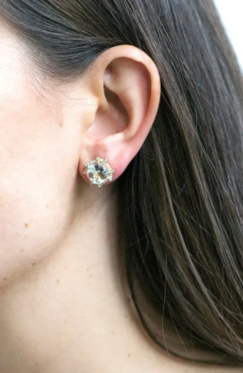 Goshwara Asscher Cut Stone Stud Earrings With Diamonds In 18k Gold - Clear