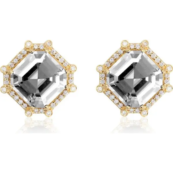 Goshwara Asscher Cut Stone Stud Earrings With Diamonds In 18k Gold - Clear