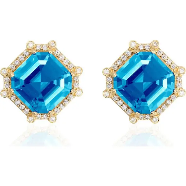 Goshwara Asscher Cut Stone Stud Earrings - Pale Blue