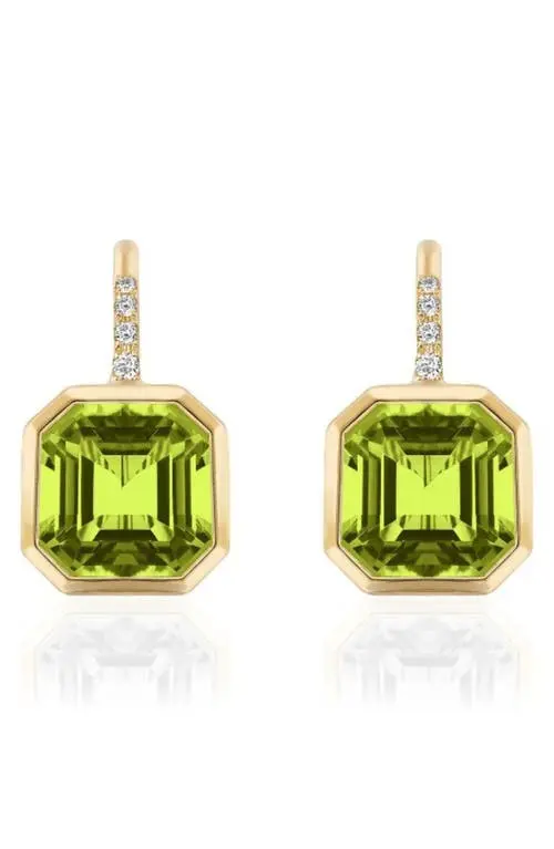 Goshwara Gossip Asscher Cut Peridot & Pavé Diamond Drop Earrings - Bright Green