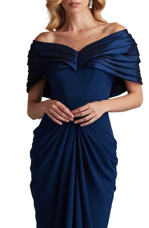 Tadashi Shoji Off-the-shoulder Ruched Crepe Gown