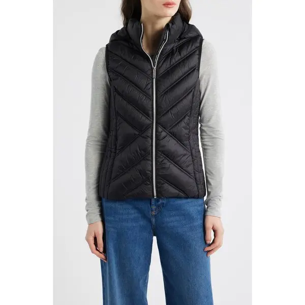 Michael Kors Chevron-quilted Puffer Vest With Removable Hood