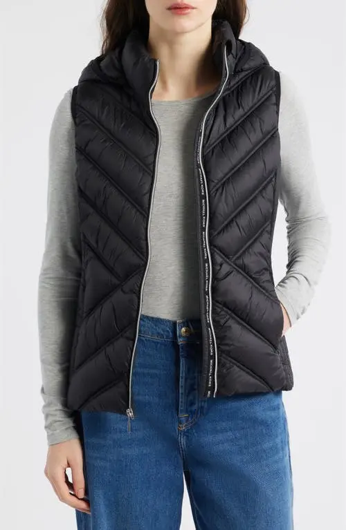 Michael Kors Chevron-quilted Puffer Vest With Removable Hood