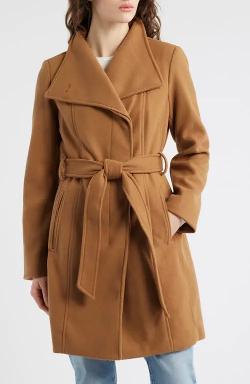 Michael Kors Belted Coat With Oversize Collar - Dark Camel
