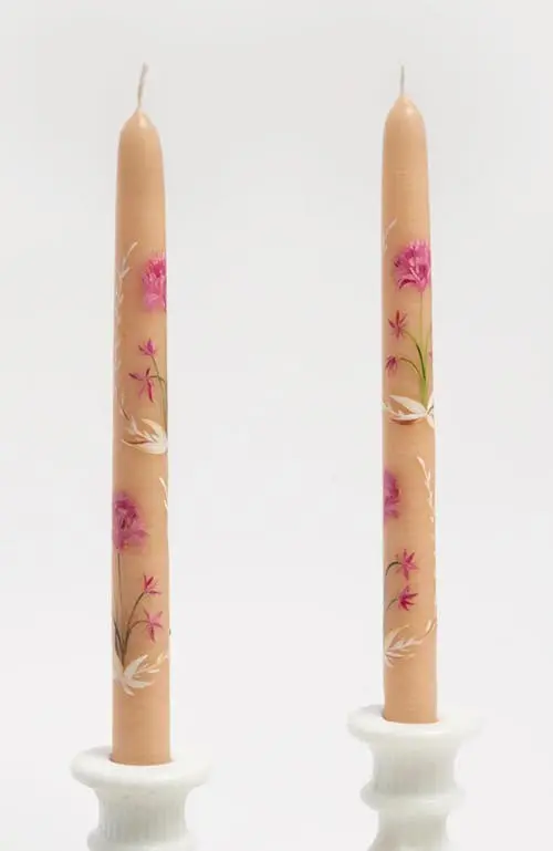 BOND & GRACE Set Of 2 Hand-painted Tapersin Bloom - Pink