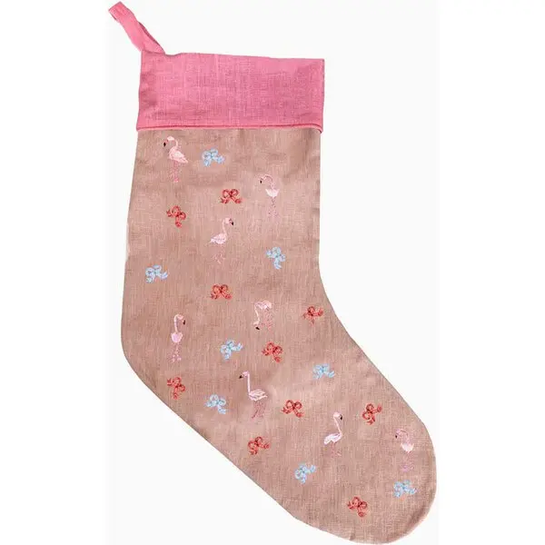 BOND & GRACE Bowing Flamingos Holiday Stocking - Pink
