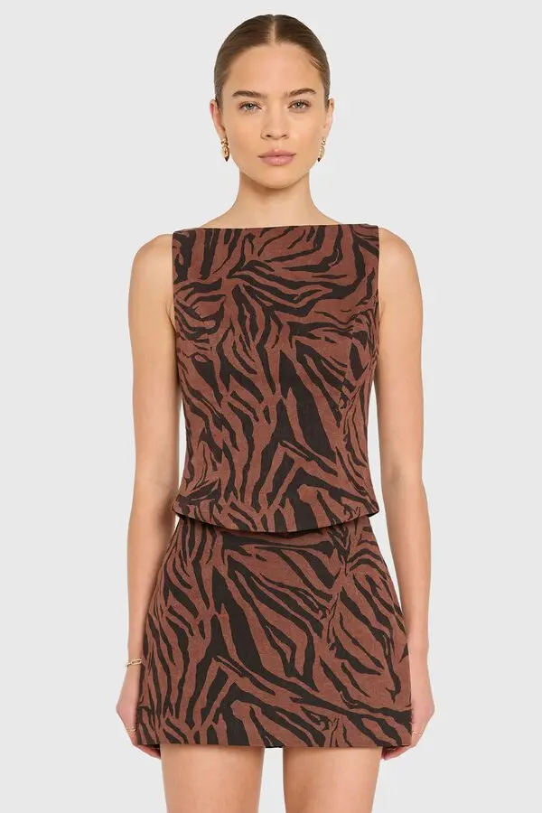 Amanda Uprichard Ines Animal Print Top - Brown Black