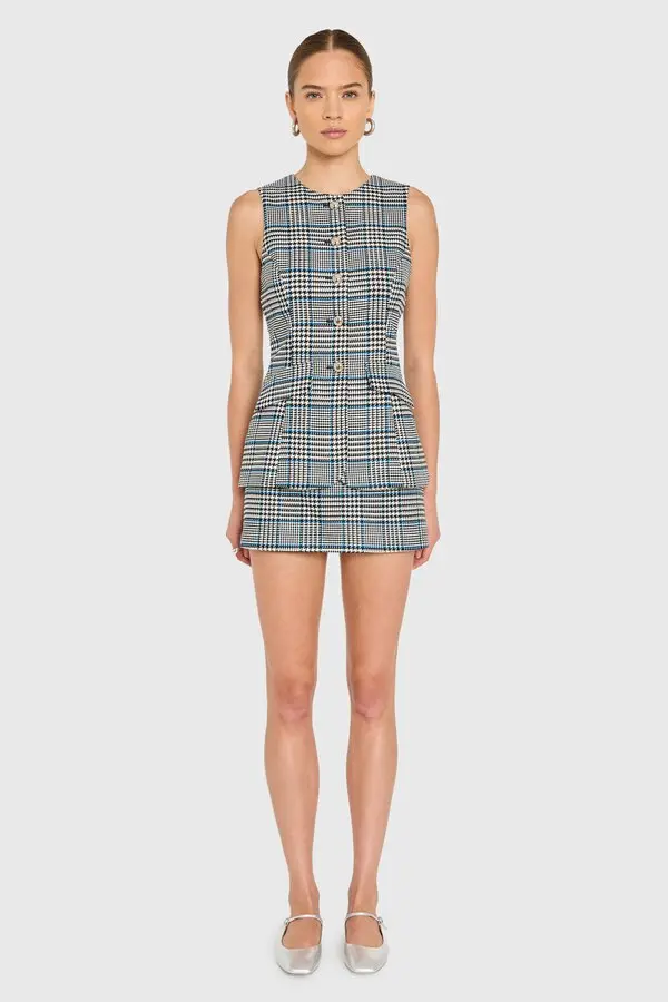 Amanda Uprichard Serena Houndstooth Romper - Black Multi
