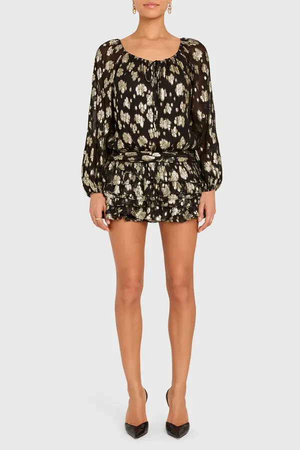 Amanda Uprichard Dallas Chiffon Lacroix Romper - Black Gold
