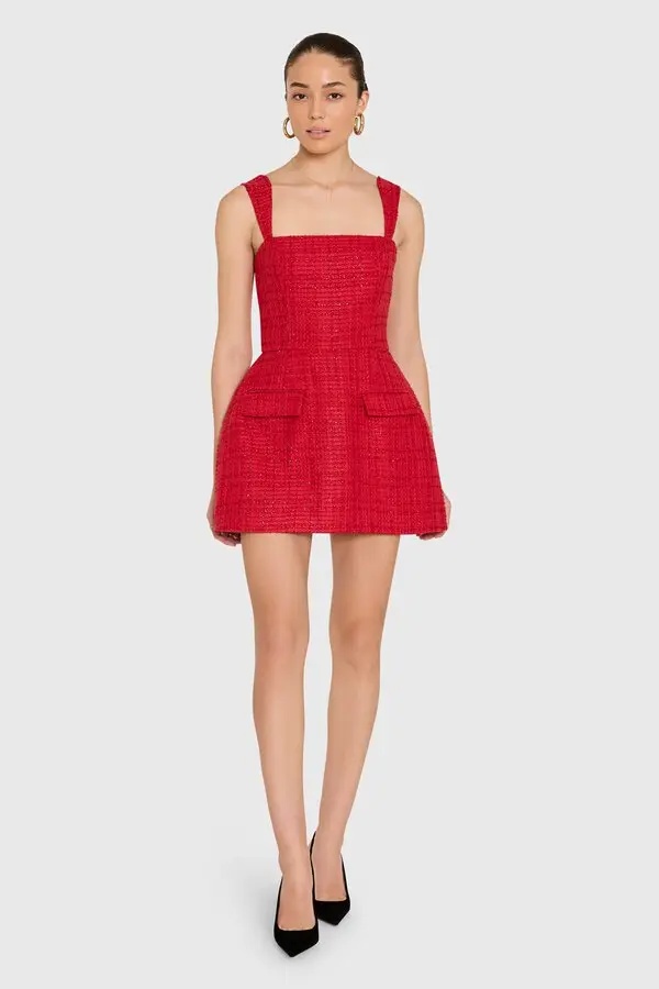 Amanda Uprichard Bethany Tweed Romper - Cherry Red