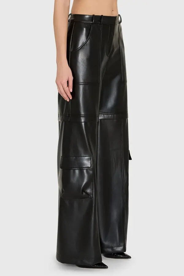 Amanda Uprichard Lucas Faux Leather Wide Leg Cargo Pants - Black